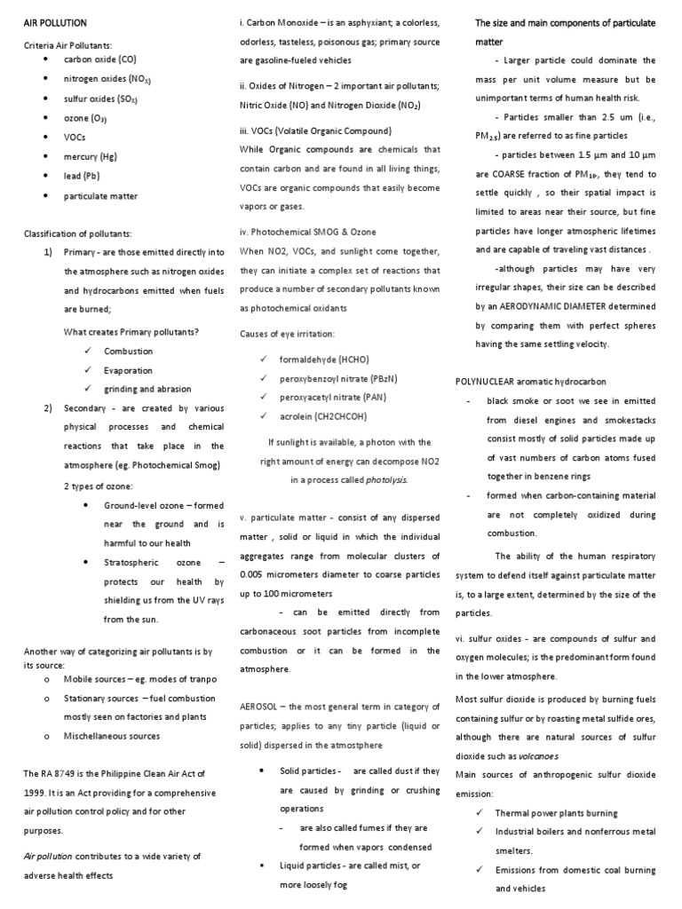 Air Pollution Summary | PDF | Air Pollution | Particulates