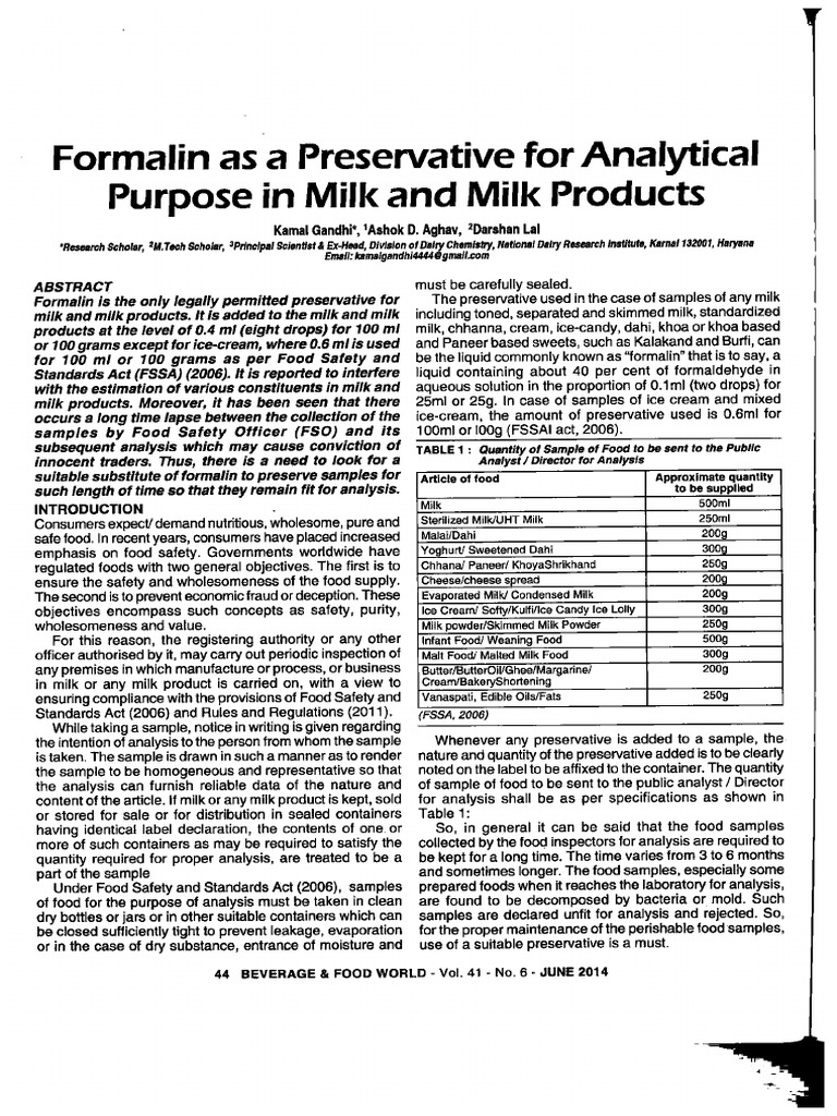 Formalin As Preservative PDF | PDF