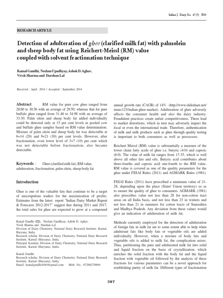 RM Value Analysis for Ghee Adulteration | PDF | Sodium Hydroxide | Milk