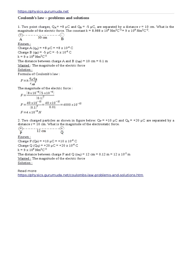 Coulomb's Law Problems and Solutions | PDF | Electric Charge | Electrostatics