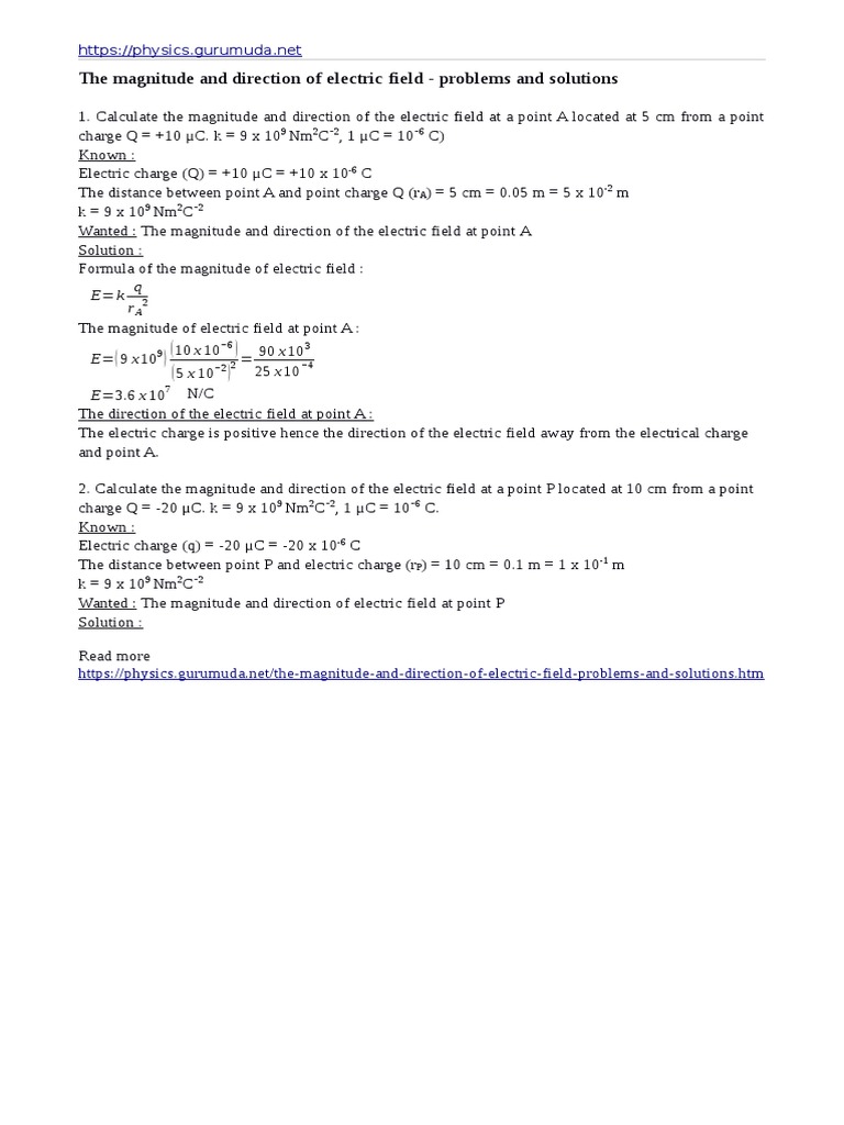 Electric Field Problems and Solutions | PDF | Electric Field | Physics