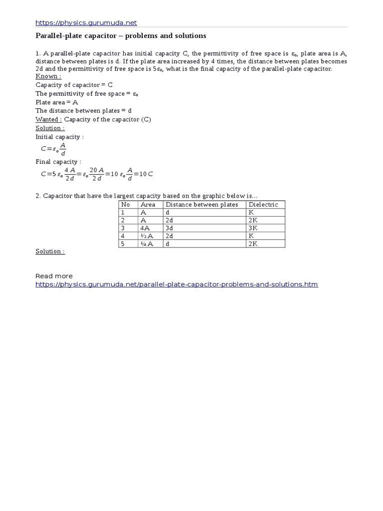 Parallel-Plate Capacitor Problems and Solutions | PDF