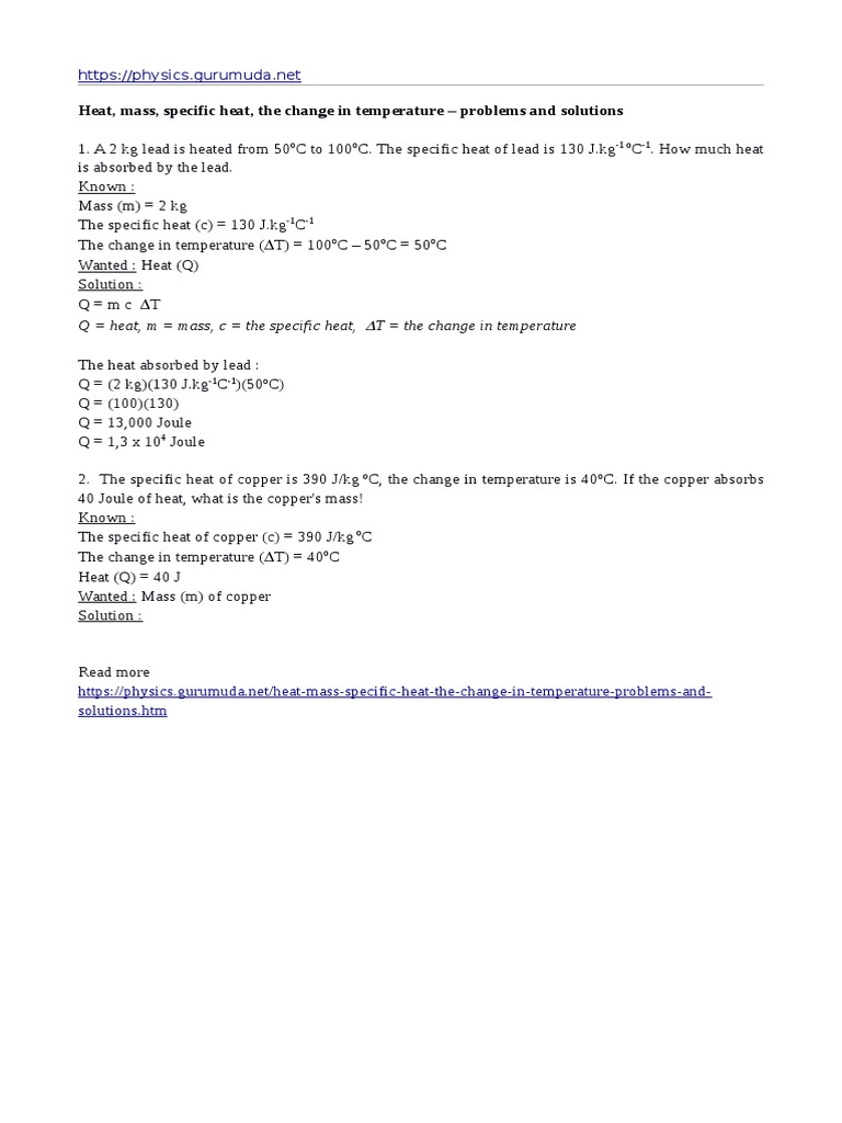 Heat Calculation Problems & Solutions | PDF