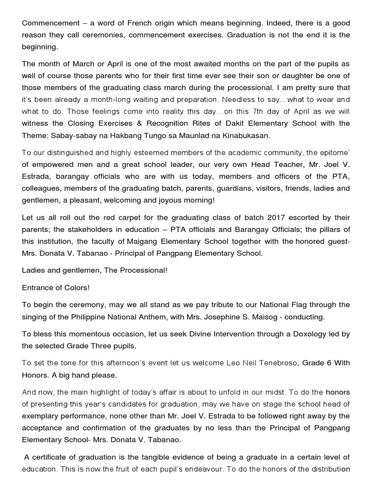 Emcee Script | PDF | Ceremonies | Schools