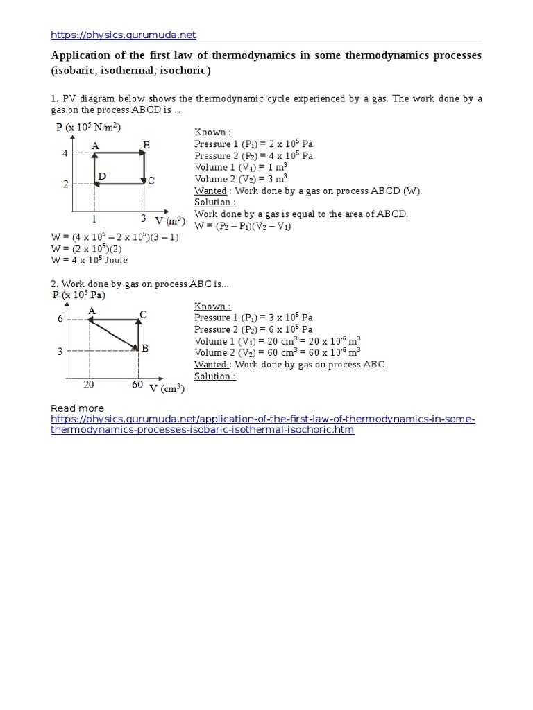 Application of The First Law of Thermodynamics in Some Thermodynamics ...