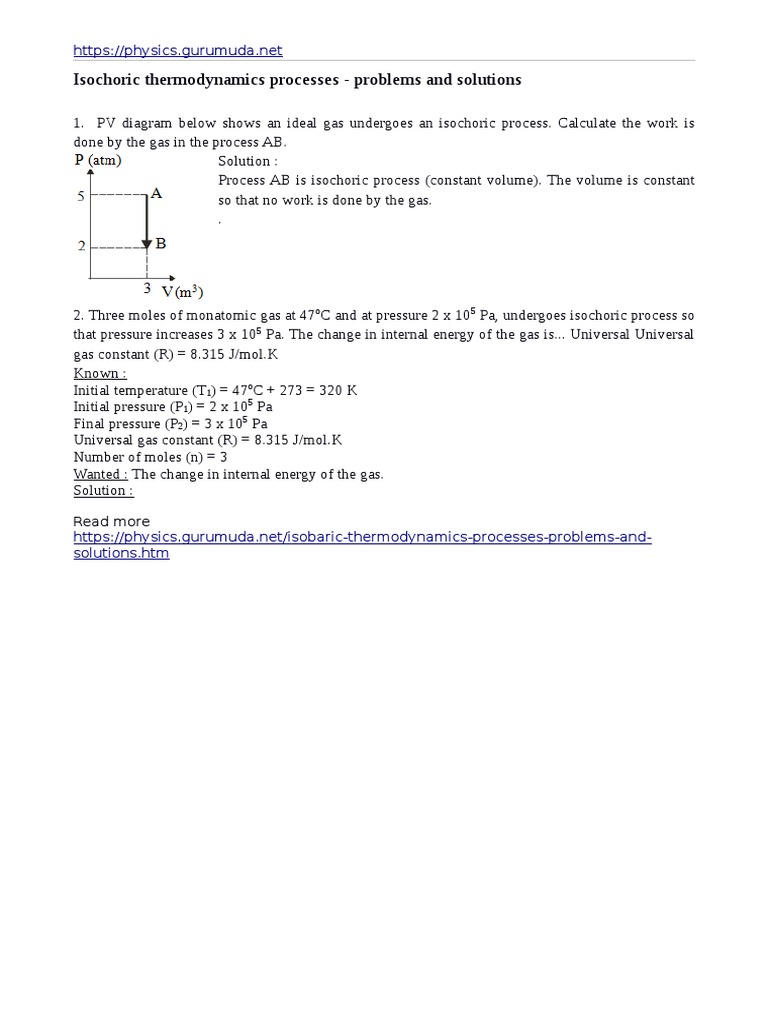 Isochoric Thermodynamics Processes Problems and Solutions PDF | PDF | Gases | Mechanics