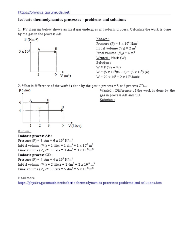 Isobaric Thermodynamics Processes Problems and Solutions | PDF