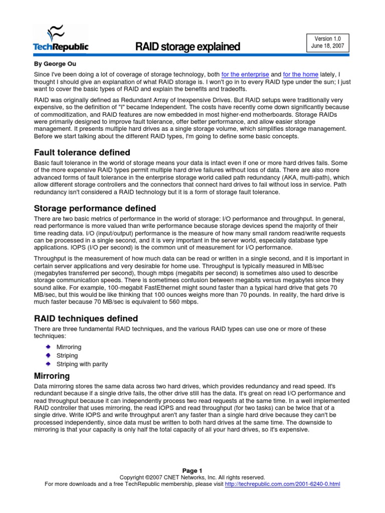 RAID Storage Explained | PDF | Hard Disk Drive | Fault Tolerance