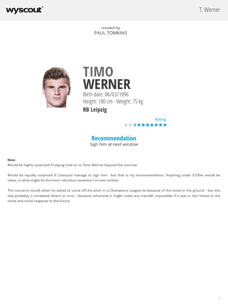 T. Werner - WyScout Report | PDF | Sports | Association Football