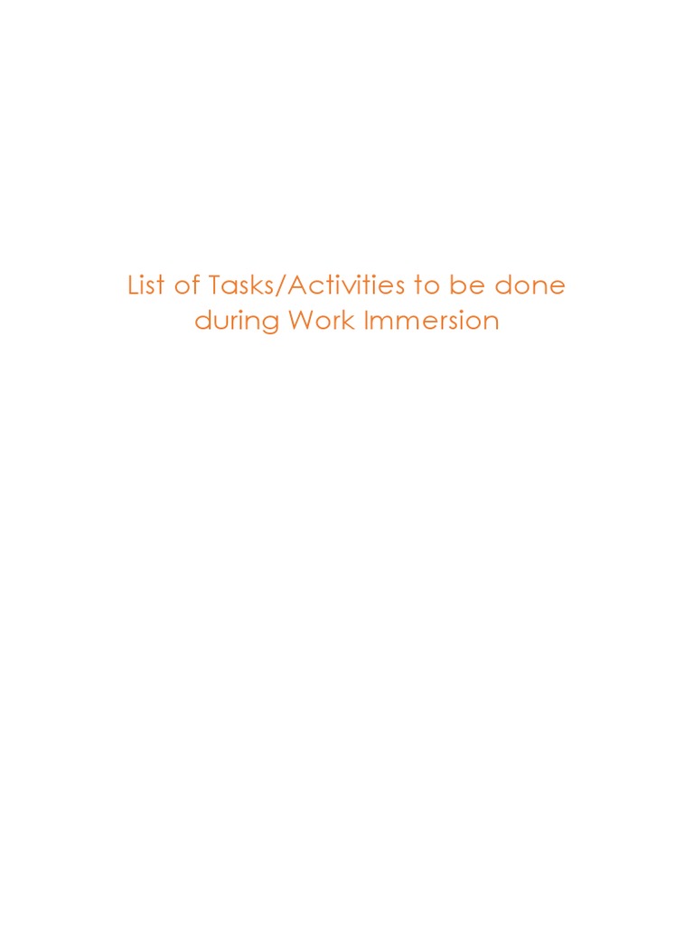 List of Tasks/Activities To Be Done During Work Immersion | PDF