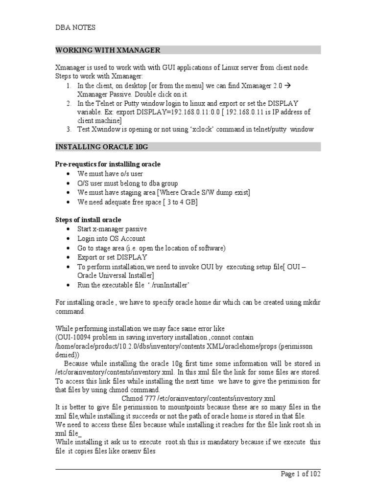 DBA Notes PDF | PDF | Oracle Database | Database Schema