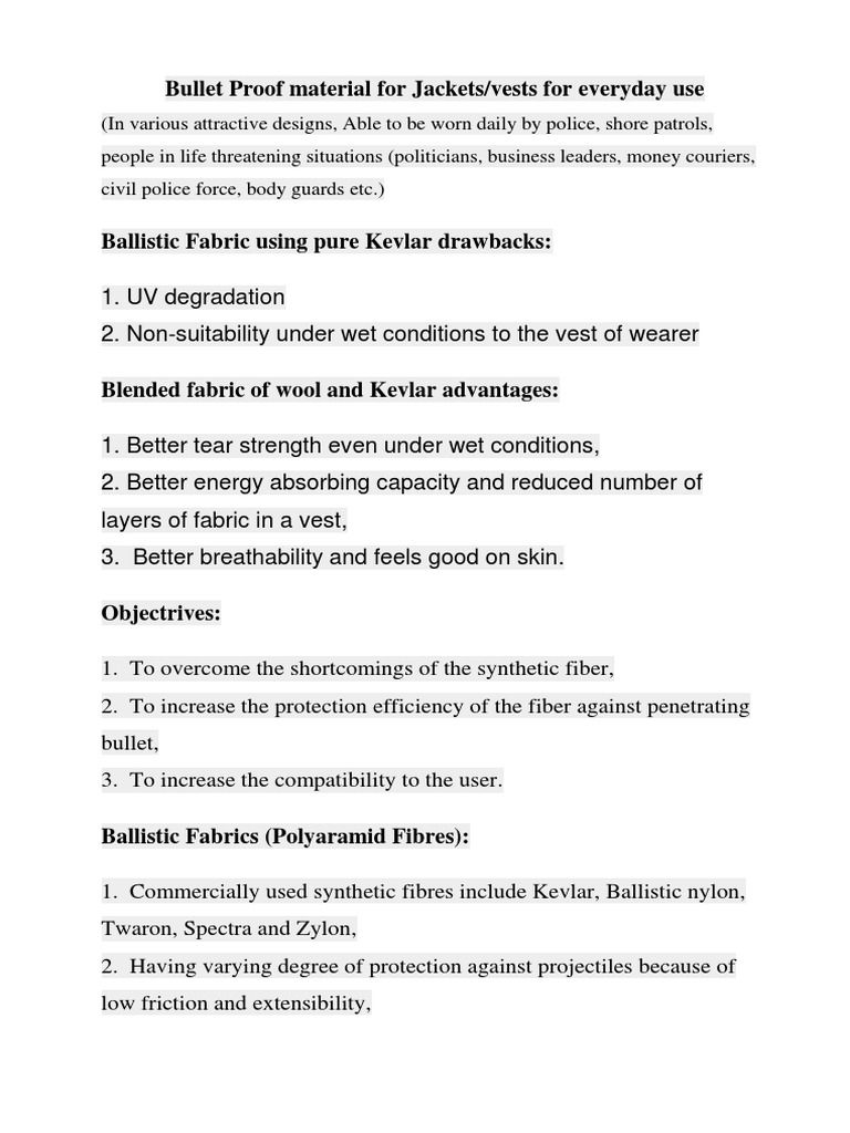 Bullet Proof Material For Jackets | PDF