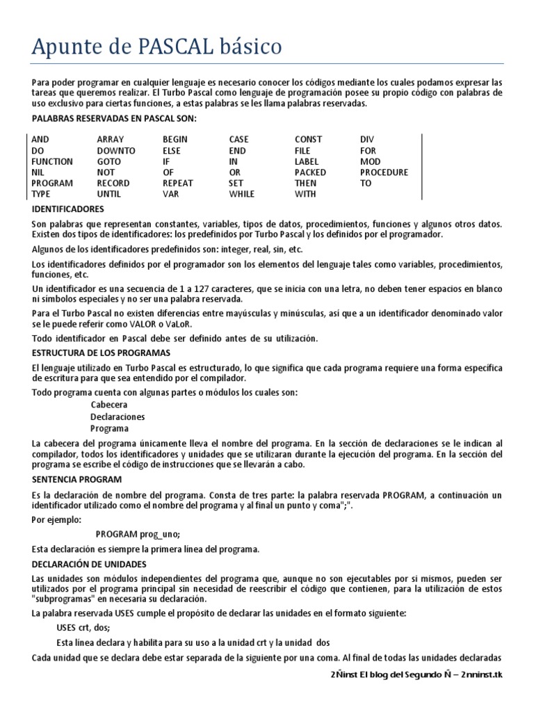 Pascal | PDF | Estructura de datos de matriz | Programa de computadora