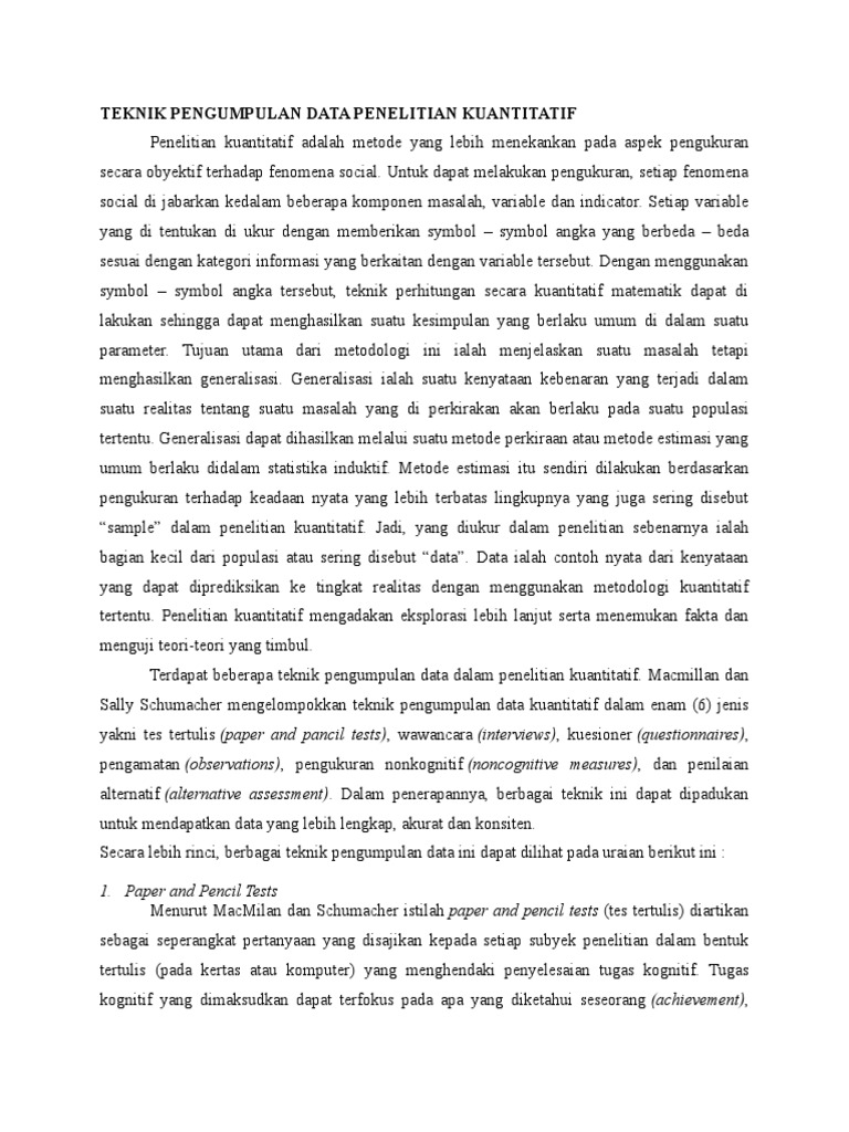 Teknik Pengumpulan Data Penelitian Kuantitatif | PDF