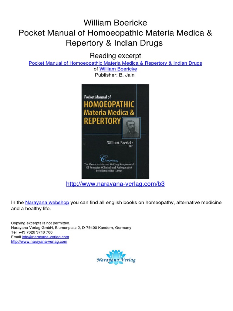 Pocket Manual of Homoeopathic Materia Medica Repertory Indian Drugs ...