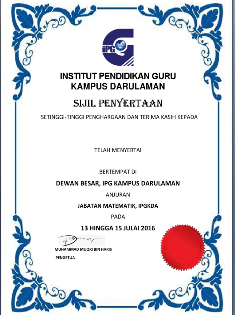 Sijil Penyertaan Template | PDF