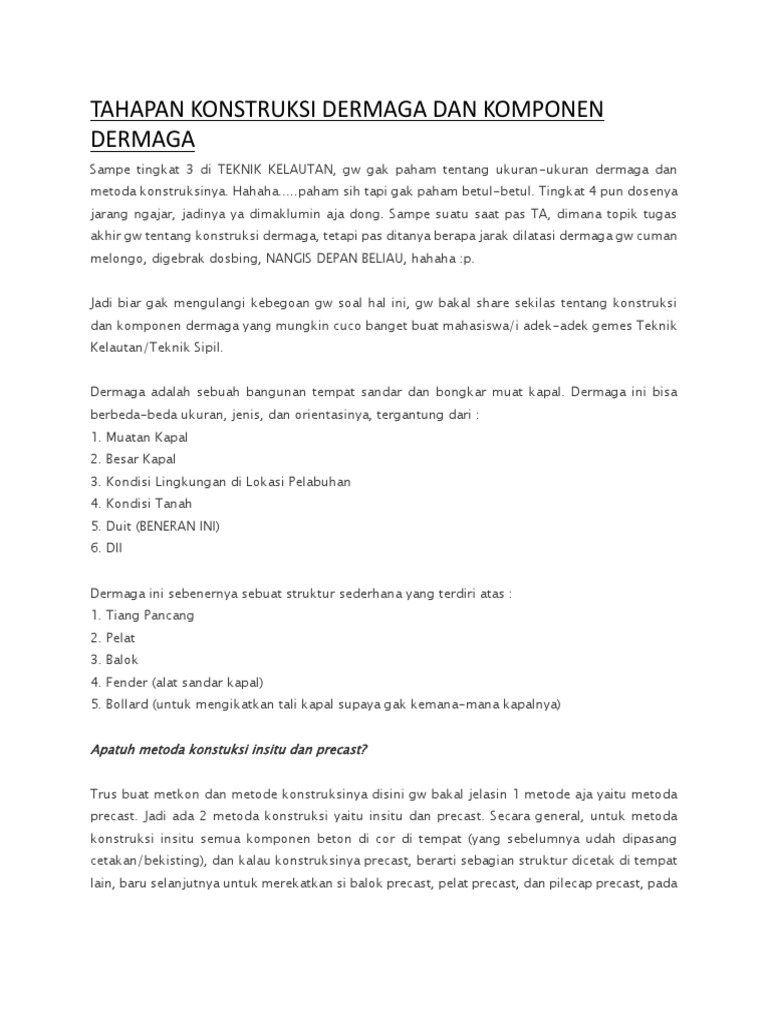 Tahapan Konstruksi Dermaga dan Komponen | PDF