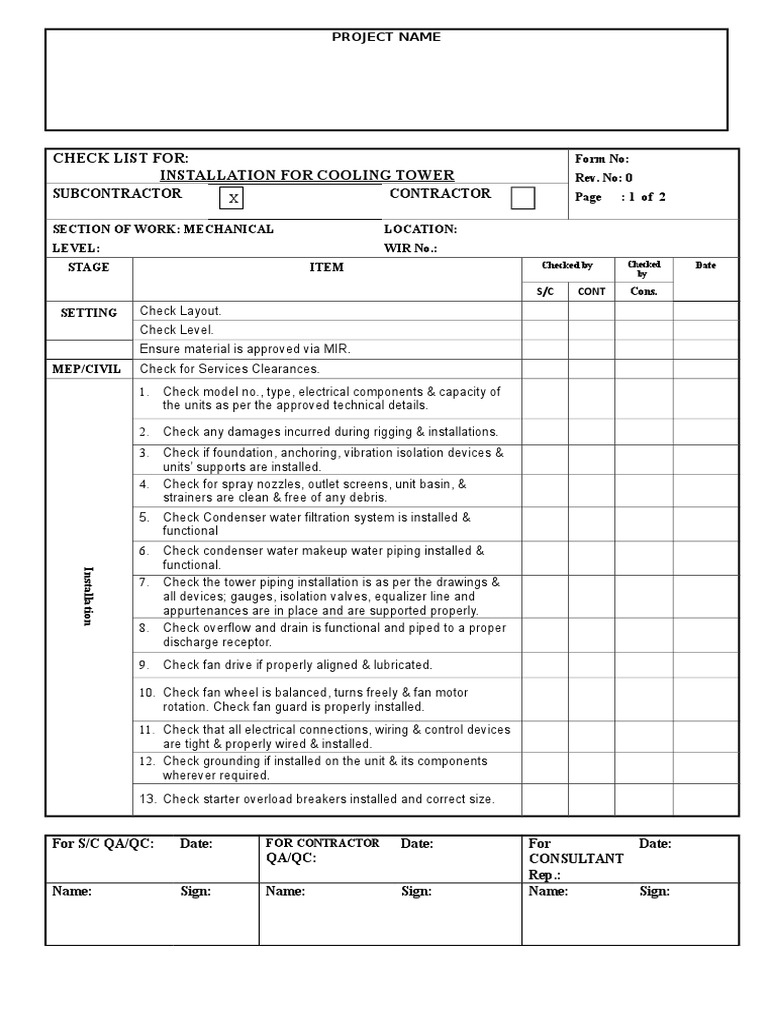 Cooling Tower Installation Checklist | PDF | Building Engineering ...
