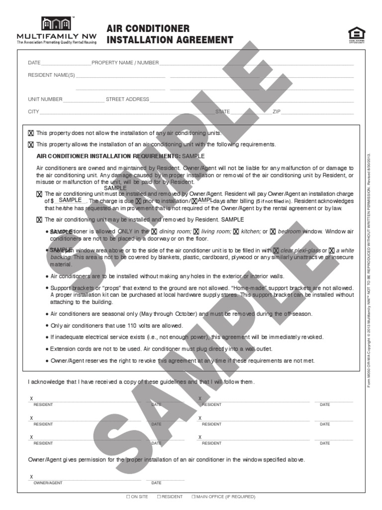 Air Conditioner Installation Agreement: Sample | PDF | Queensland ...