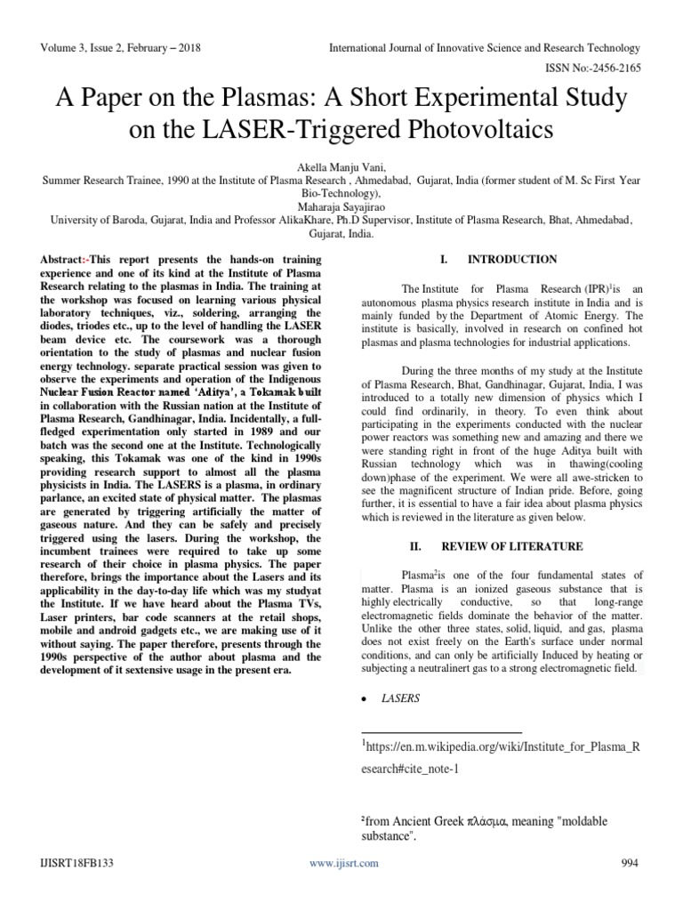 A Paper On The Plasmas | PDF | Laser | Photon