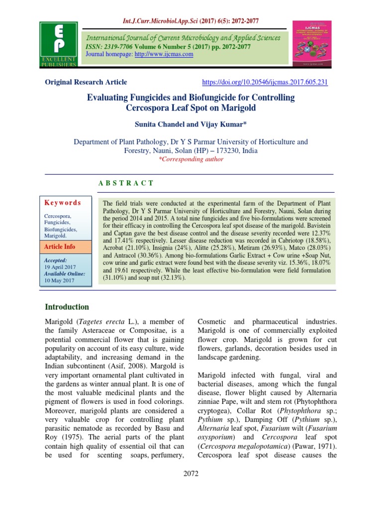Evaluating Fungicides and Biofungicide For Controlling Cercospora Leaf Spot On Marigold | PDF ...