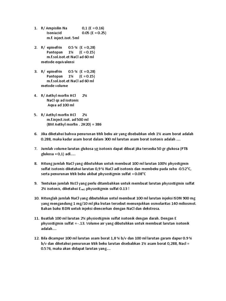 Formula Larutan Isotonik dan Perhitungan NaCl | PDF
