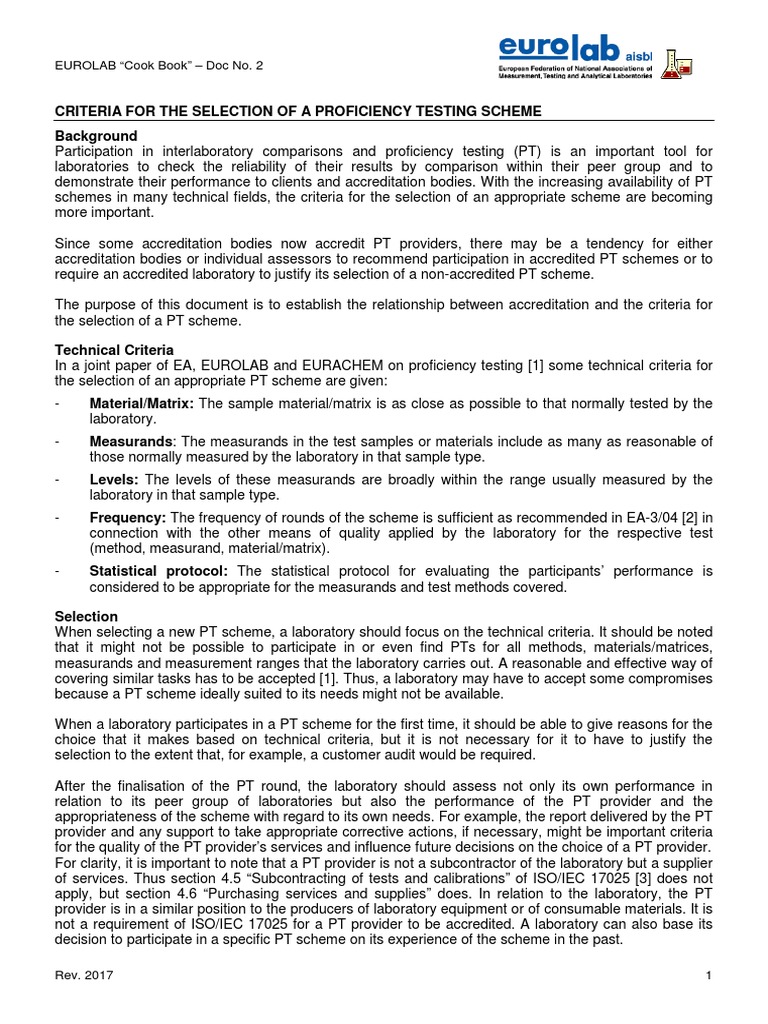 Criteria for Selecting an Appropriate Proficiency Testing Scheme Based ...