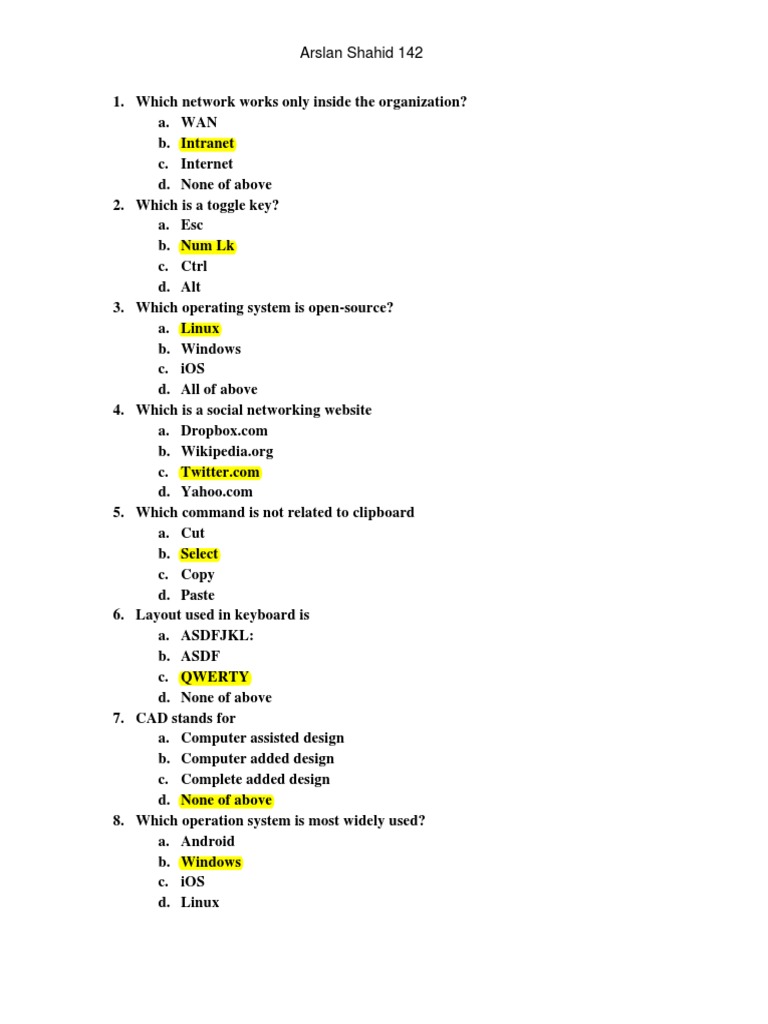 I2c MCQs | PDF | Computer Network | Microsoft Excel
