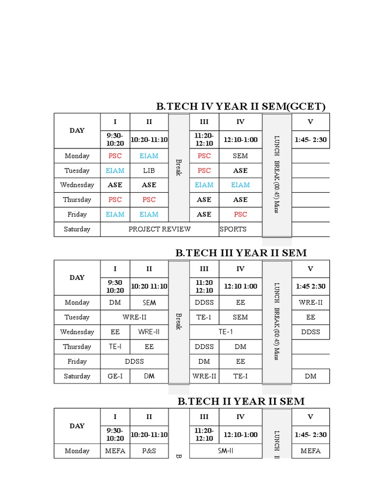 Modified Time Table | PDF | Science | Engineering