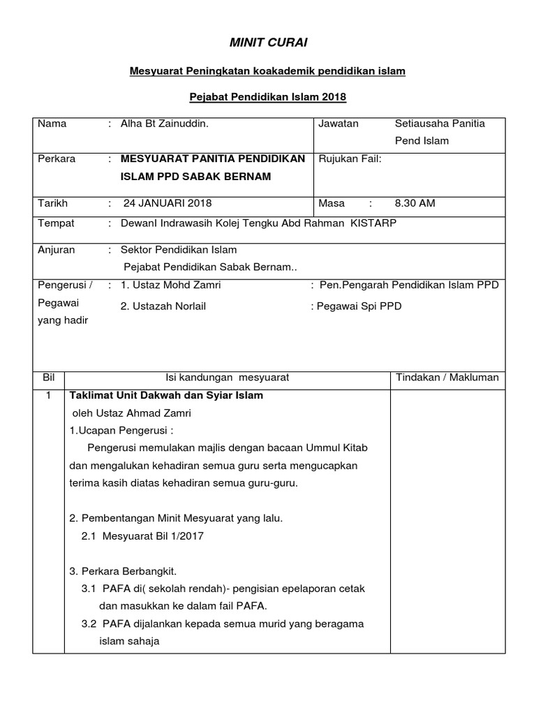 Format Minit Curai Curai 2018 | PDF
