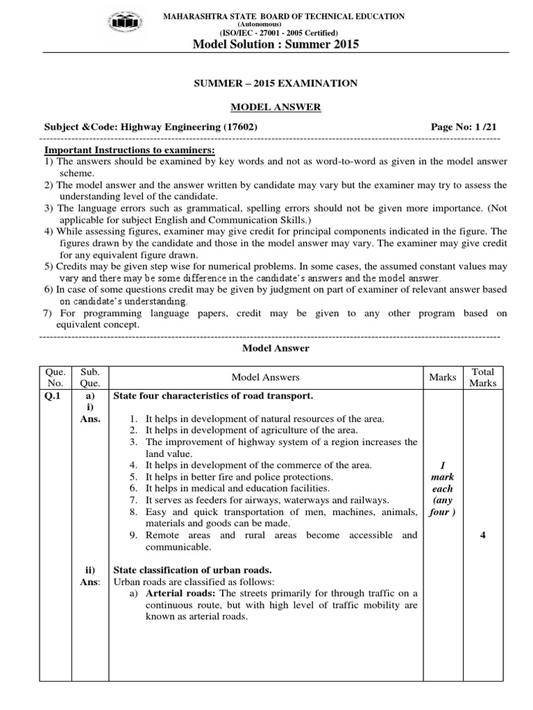 2015 Summer Model Answer Paper | PDF | Road | Traffic