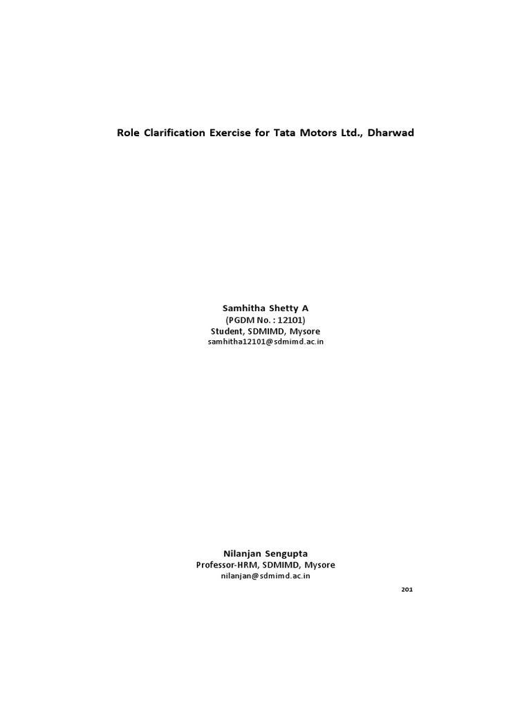 Role Clarification Exercise For Tata Motors LTD., Dharwad | PDF ...