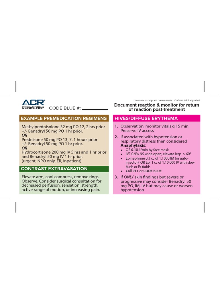 Contrast Reaction Card Landscape | PDF | Medical Specialties | Medicine