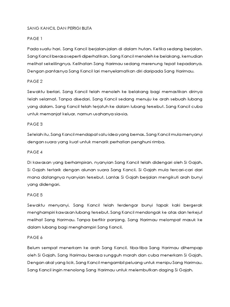 Sang Kancil Dan Perigi Buta | PDF