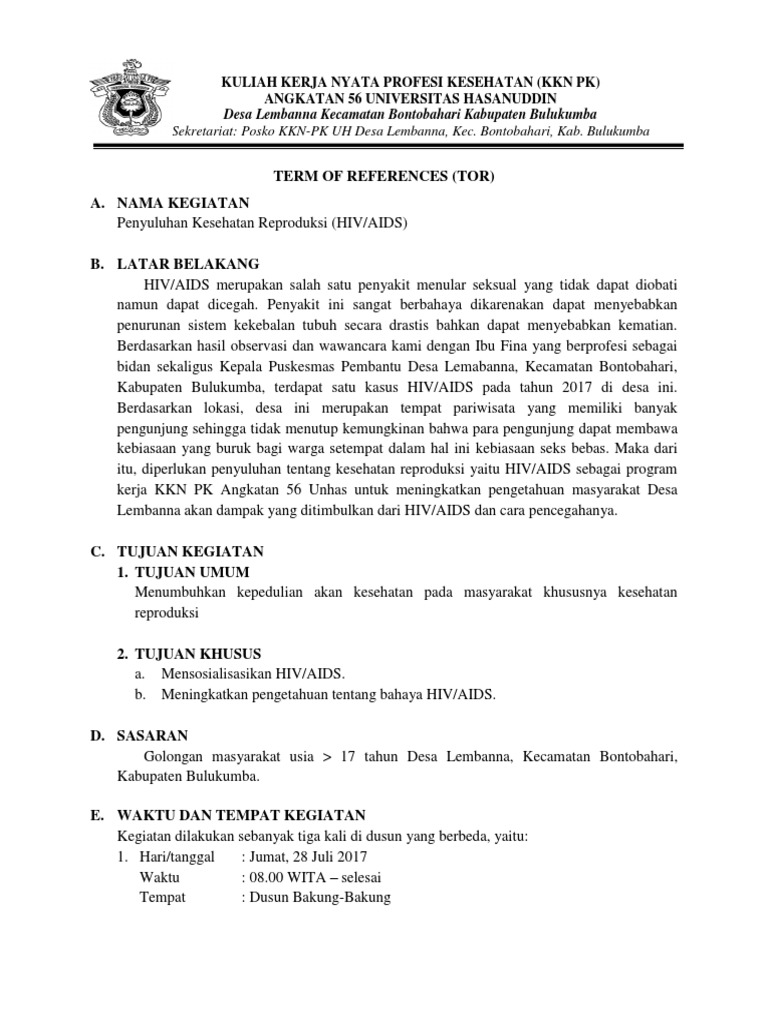 Tor Penyuluhan Kesehatan Reproduksi (Hiv-Aids) | PDF