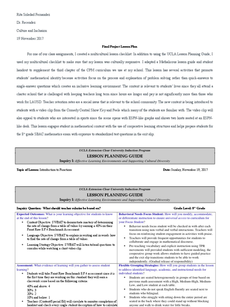 Final Project Lesson Plan | PDF | Educational Assessment | Lesson Plan