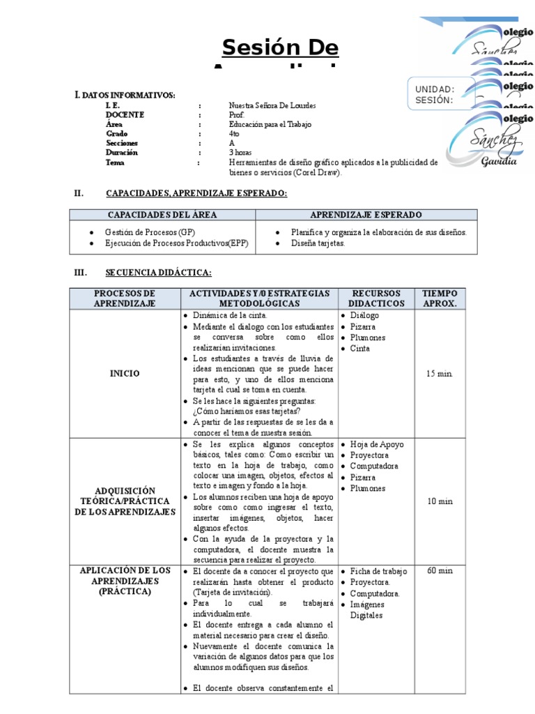Sesion de Aprendizaje de Corel Draw | PDF | Aprendizaje | Maestros