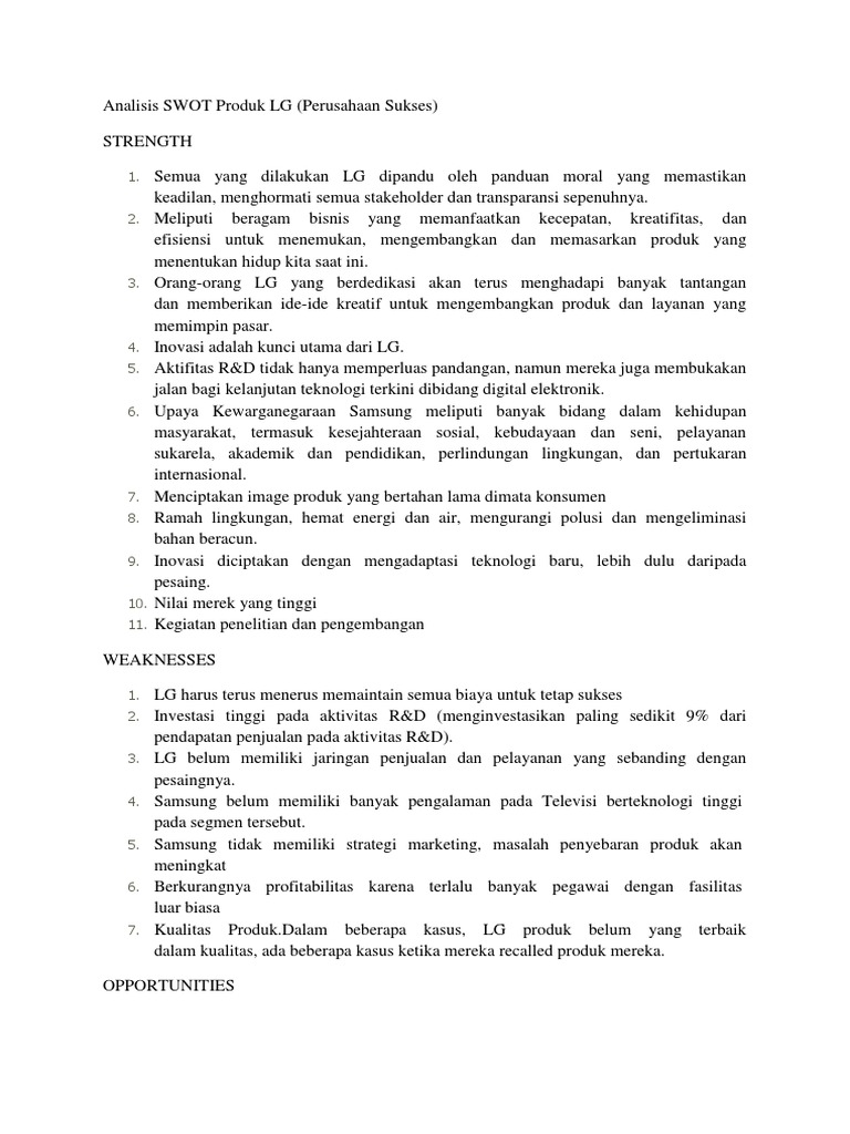 Analisis SWOT Produk LG | PDF