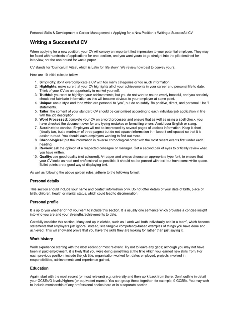 Writing A Successful CV: Personal Details | PDF | Résumé | Employment