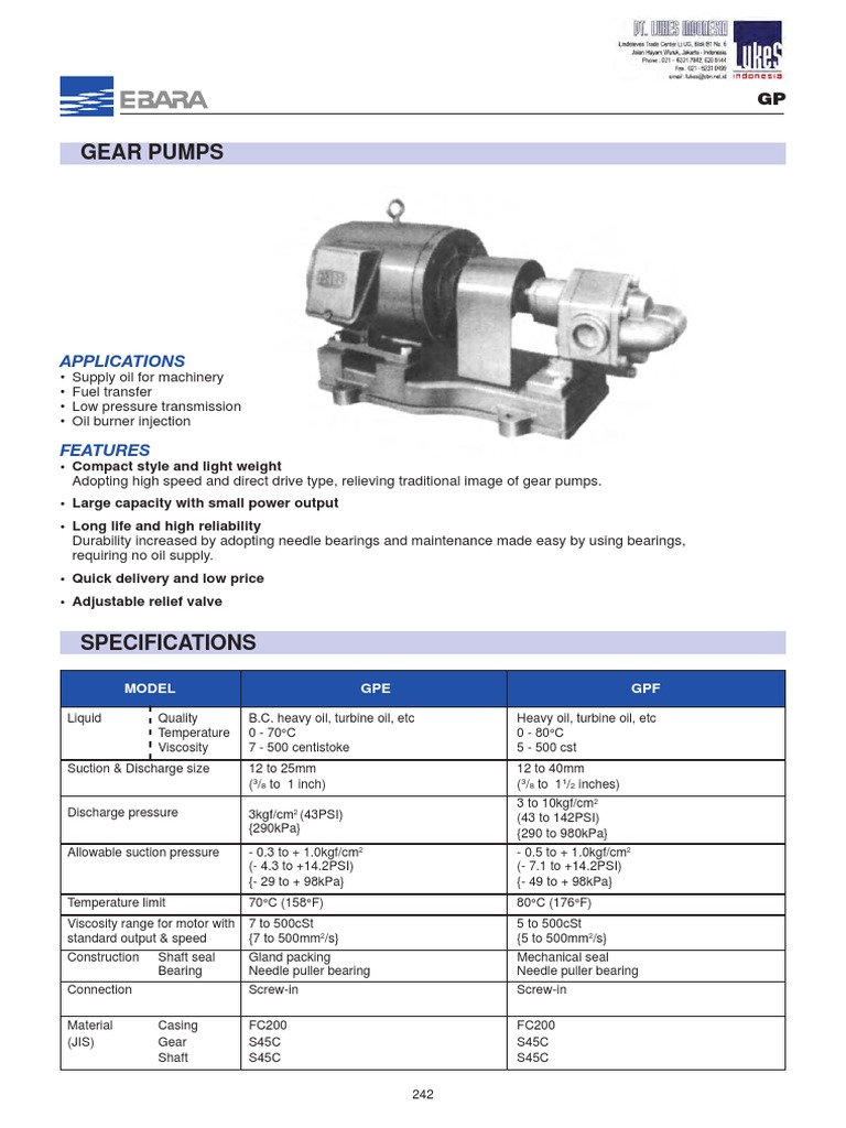 Ebara Gear Pump - GP | PDF | Bearing (Mechanical) | Pump