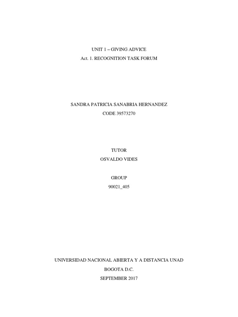 Unit 1 - Giving Advice Act. 1. Recognition Task Forum | PDF | Teaching ...