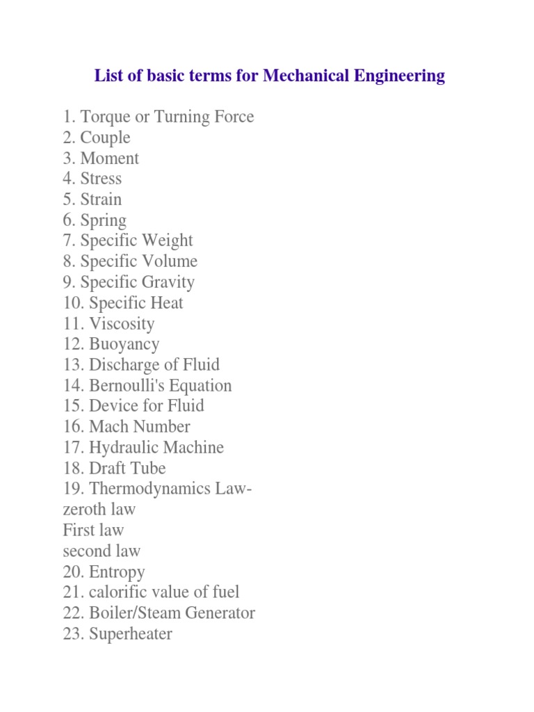 Basic Terms For Mechanical Engineering | PDF