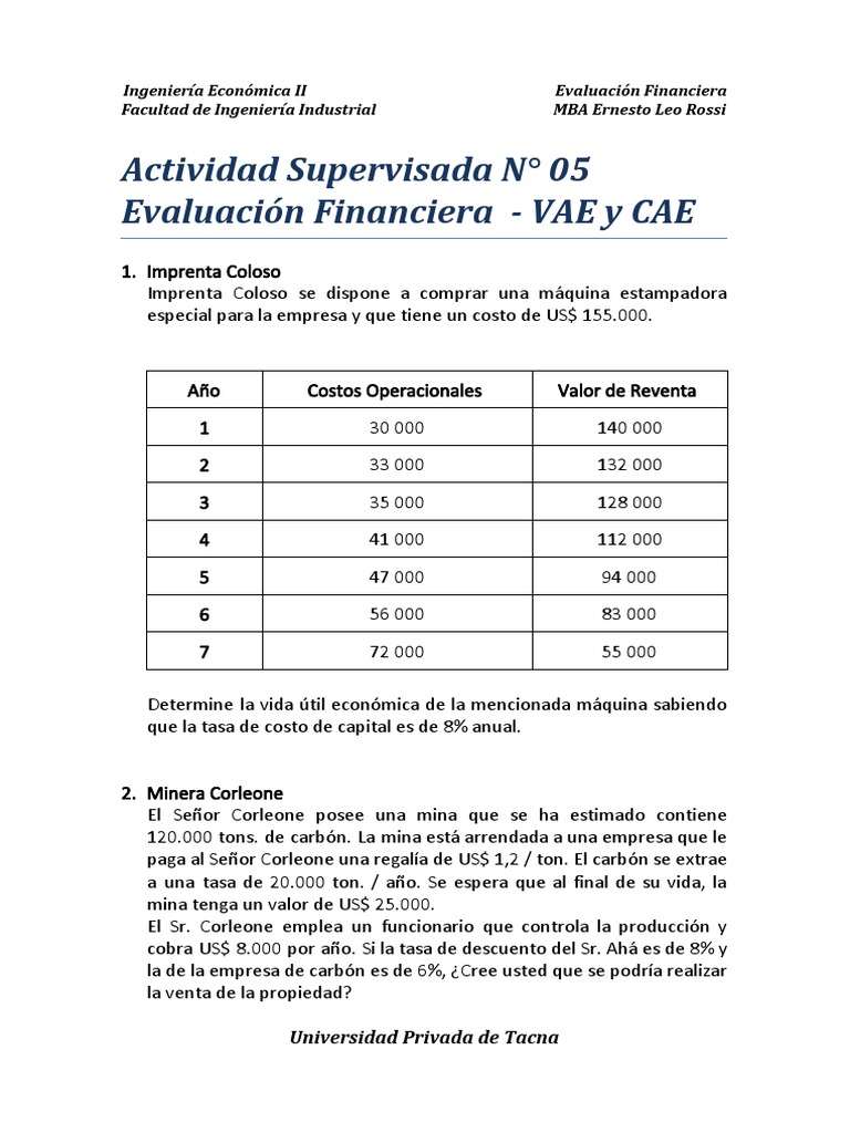 05 - Evaluacion Financiera - VAE y CAE | PDF | Ciencias económicas | Economias