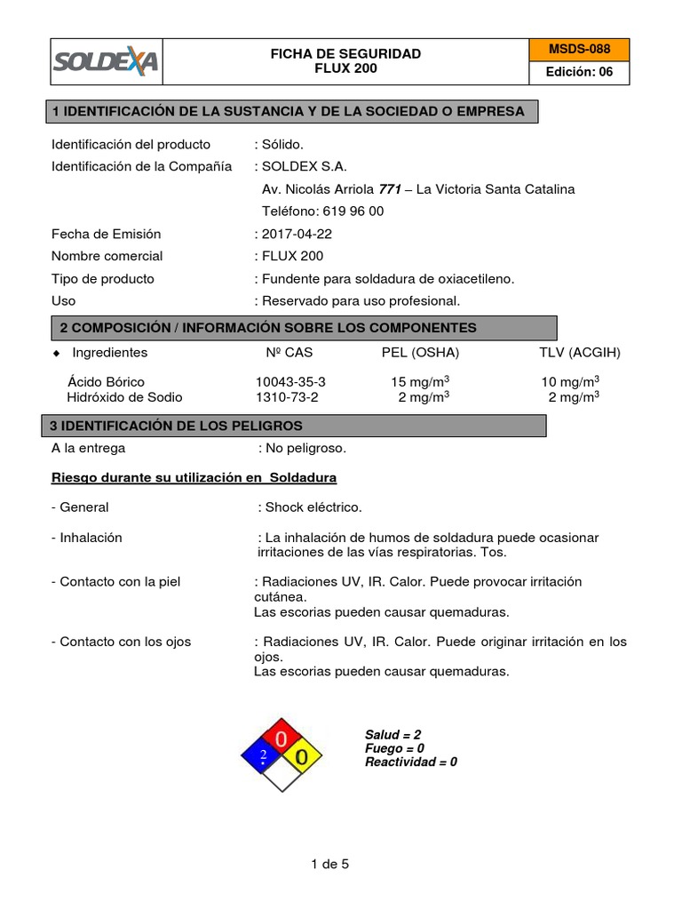 Msds 42 - Borax Flux 200 - Soldadura | PDF | Manganeso | Cáncer
