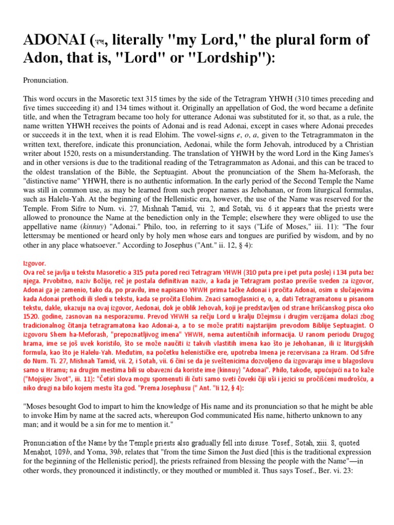 Adonai | PDF | Tetragrammaton | Names Of God In Judaism