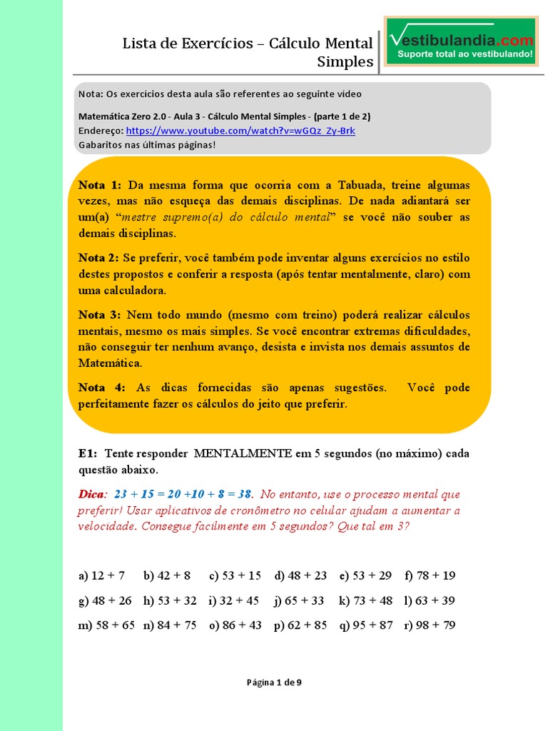 Calculo Mental Simples PDF | PDF | Ensino de Matemática