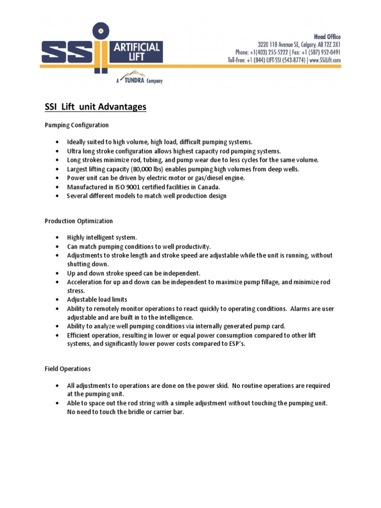 SSI Lift Advantages | PDF | Crane (Machine) | Pump