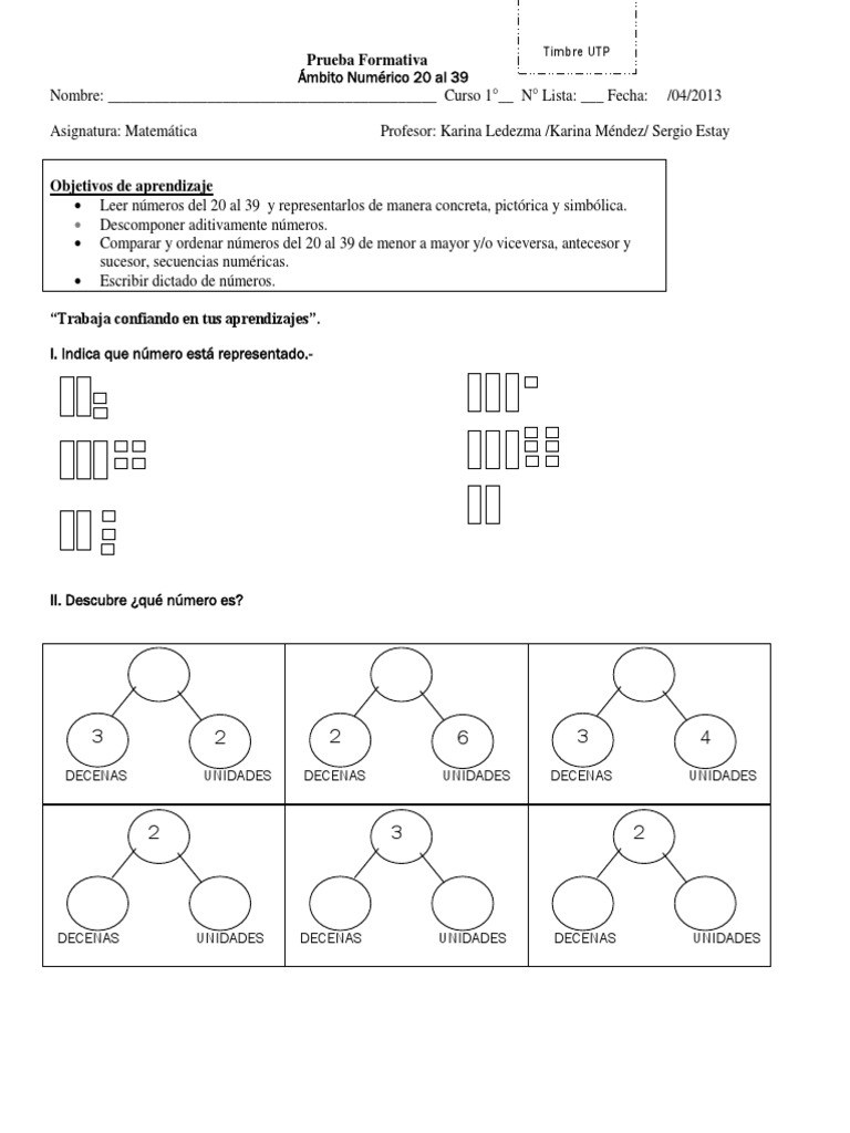 Prueba Formativa Matematica 20 Al 39 | PDF | Lingüística | Cognición