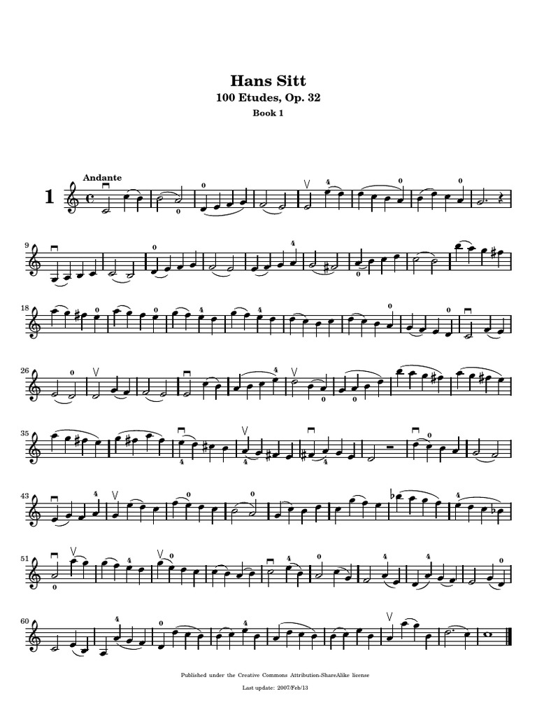 Hans Sitt: 100 Etudes, Op. 32 | PDF | Classical Music | Musical Forms