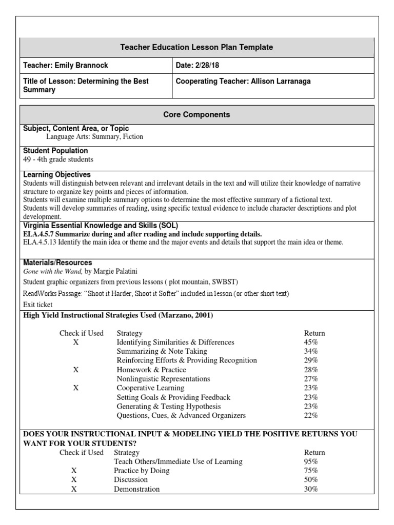 Choosing The Best Summary Lesson | PDF | Lesson Plan | Reading (Process)